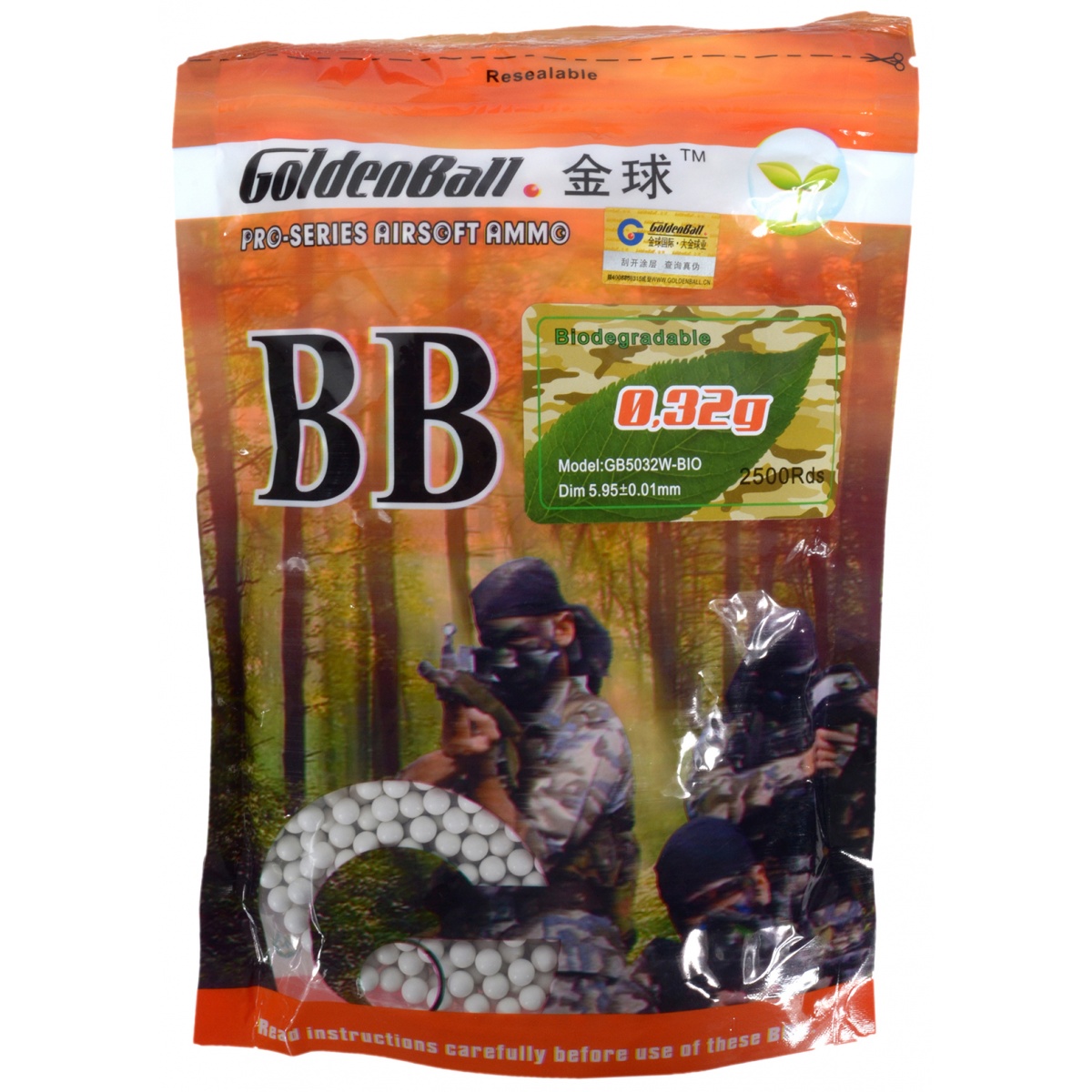 Golden Ball 2500 Round 0.32g ProSlick Seamless Biodegradable BBs ...